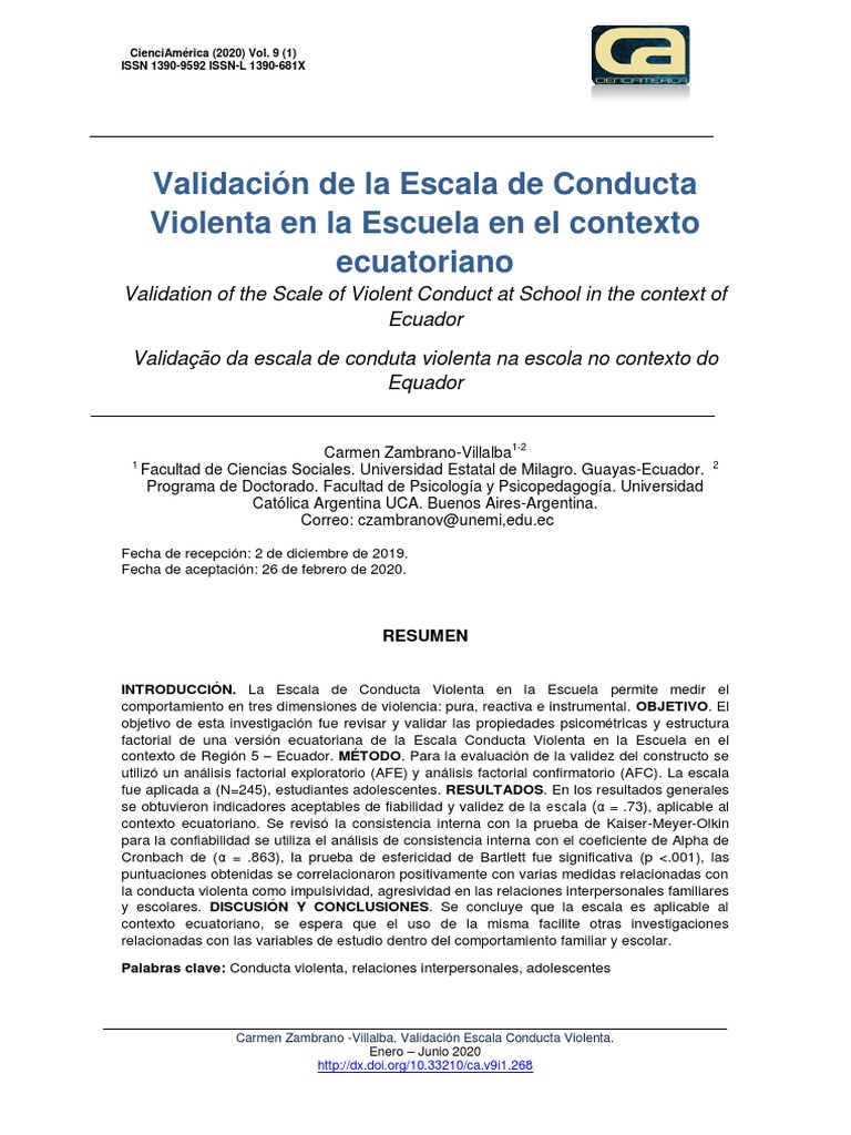 Validación de La Escala de Conducta Violenta en Ecuador | PDF | Validez ...