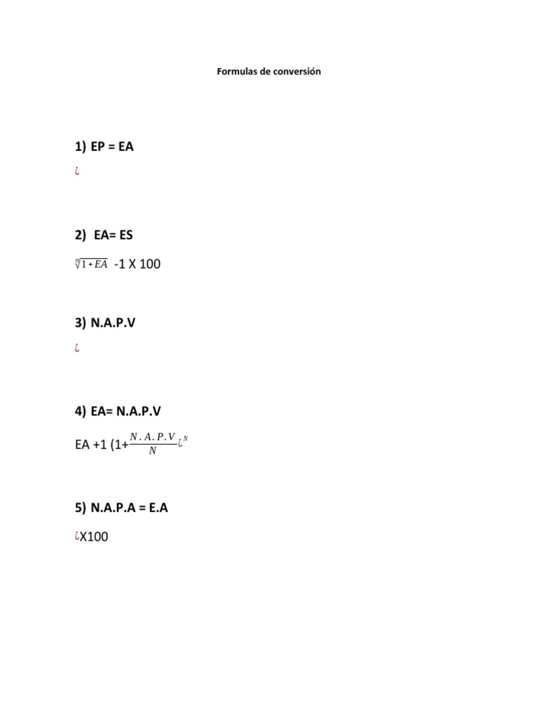 Formulas de Conversión | PDF