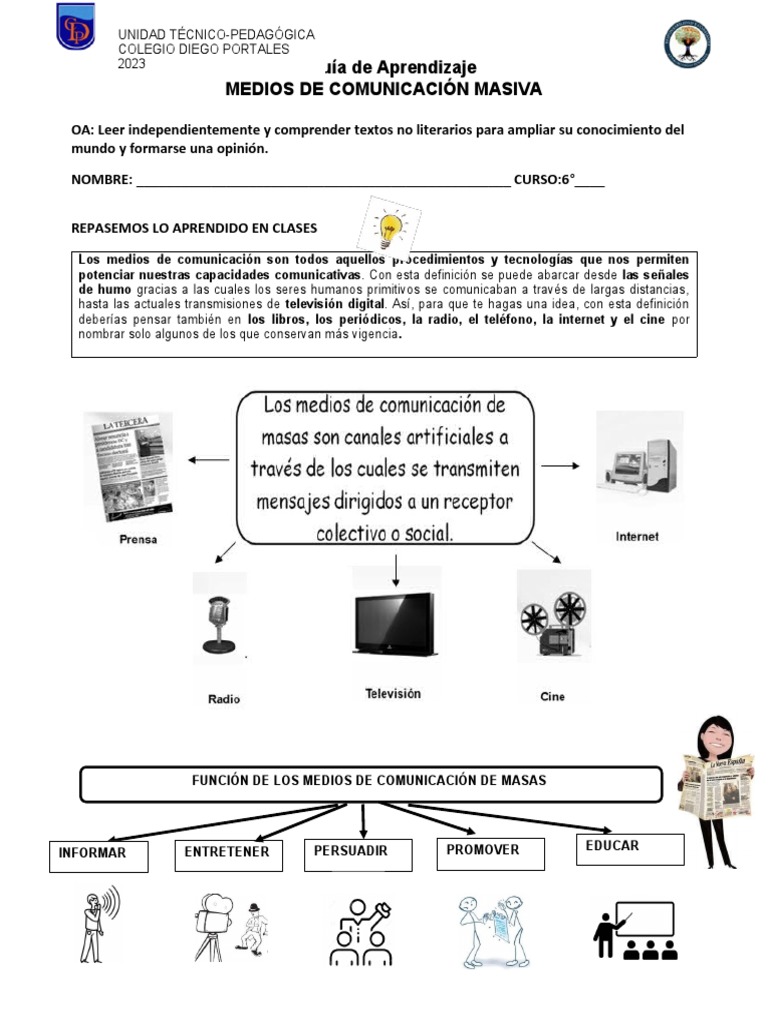 Guia de Aprendizaje Los Medios de Comunicación 6° | PDF | Medios de ...