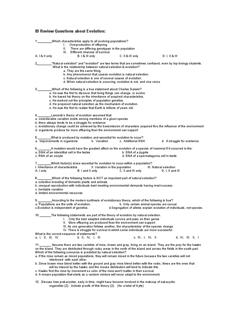 Evolution IB Review Questions Student | PDF | Evolution | Natural Selection