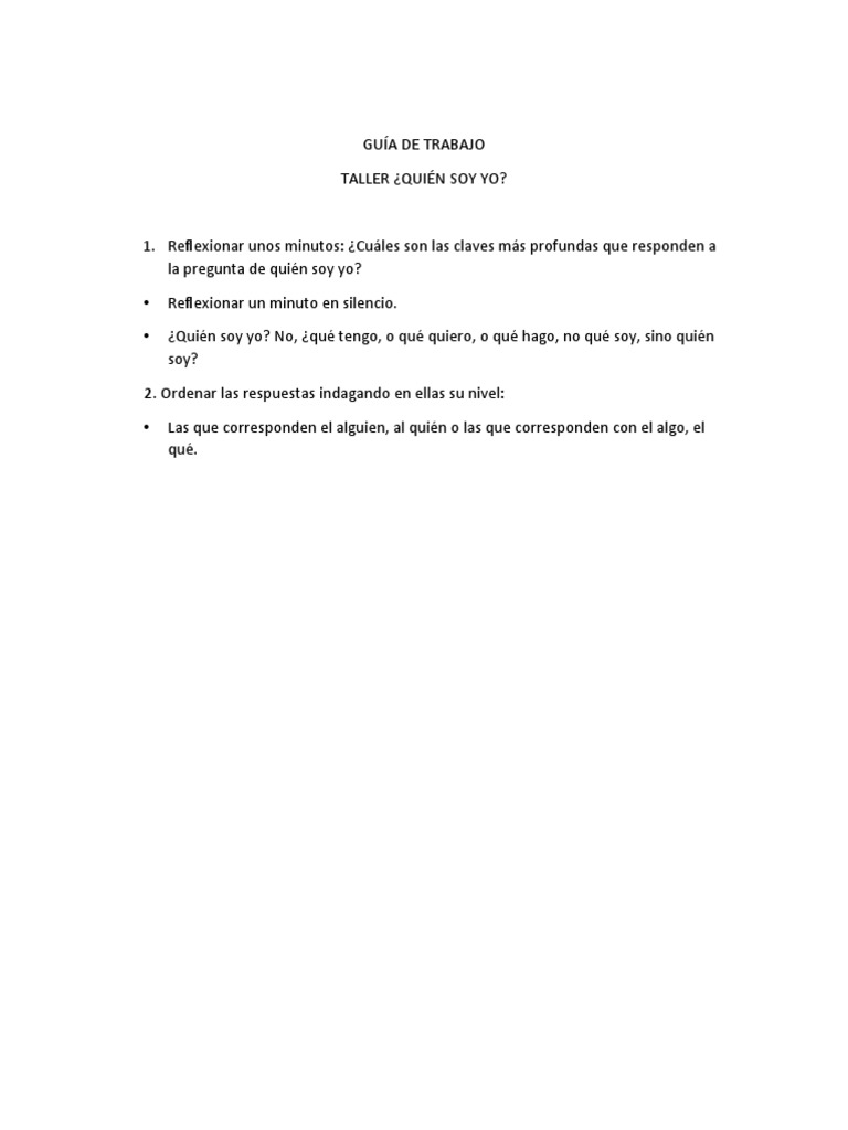 Taller de Autoconocimiento: ¿Quién Soy Yo? | PDF | Relaciones ...
