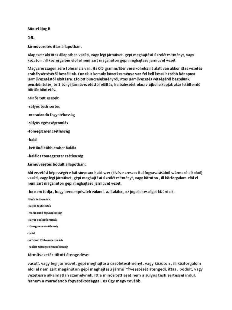 Büntetőjog B Jegyzet | PDF