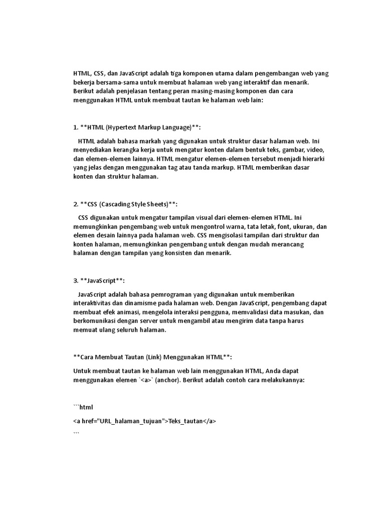 Peran HTML, CSS, dan JavaScript | PDF | Komputer