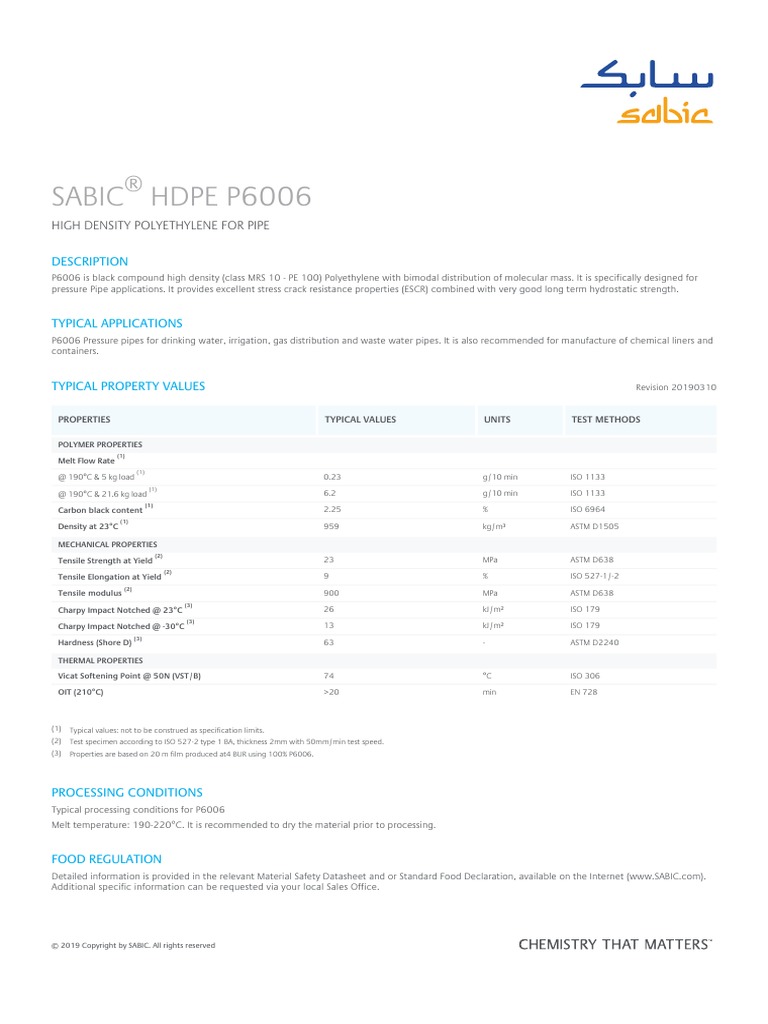 Ficha Técnica Hdpe (Sabic) | PDF | Polyethylene | Building Engineering