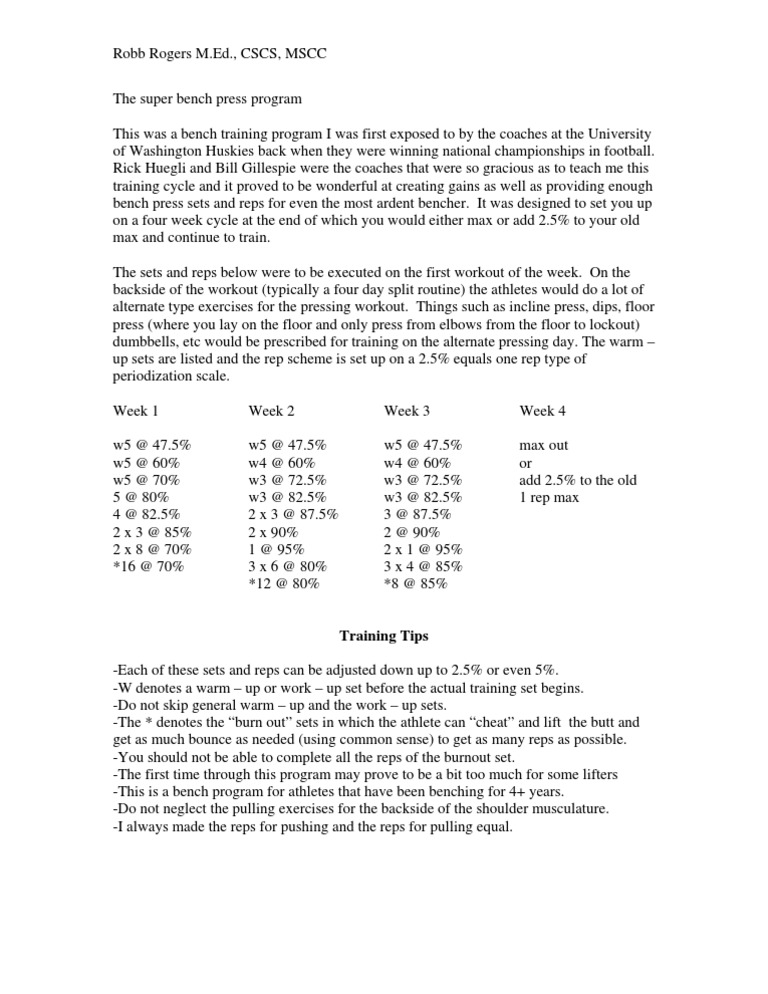 Advanced Bench Press Program | PDF | Wellness