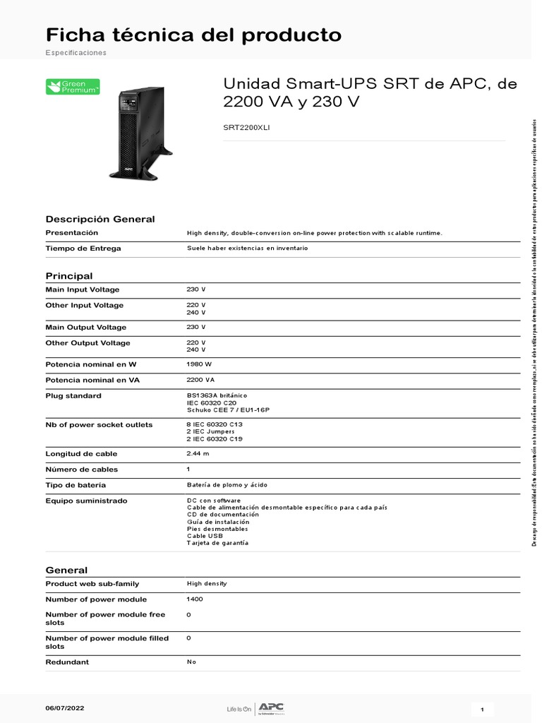 Smart-UPS en Línea - SRT2200XLI | PDF | Residuos | Naturaleza