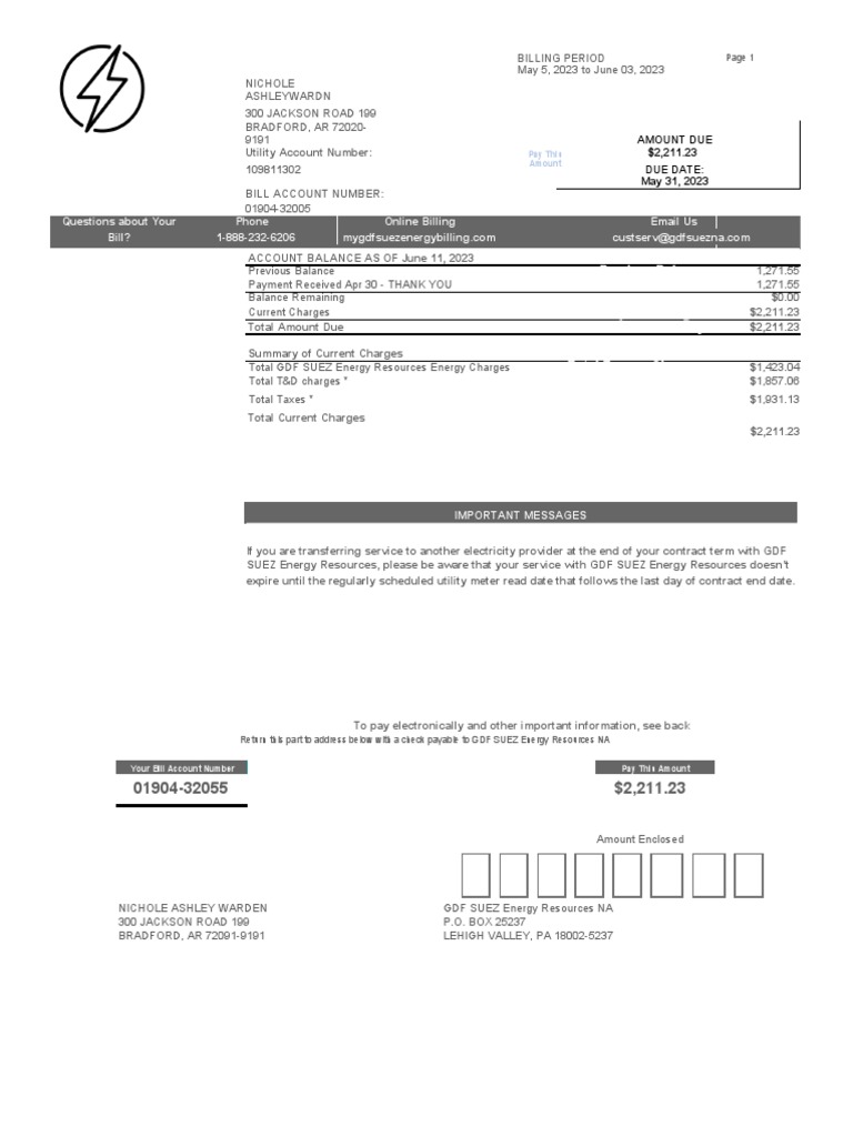 Utility Bill Template 08 | PDF | Materials Science | Electricity