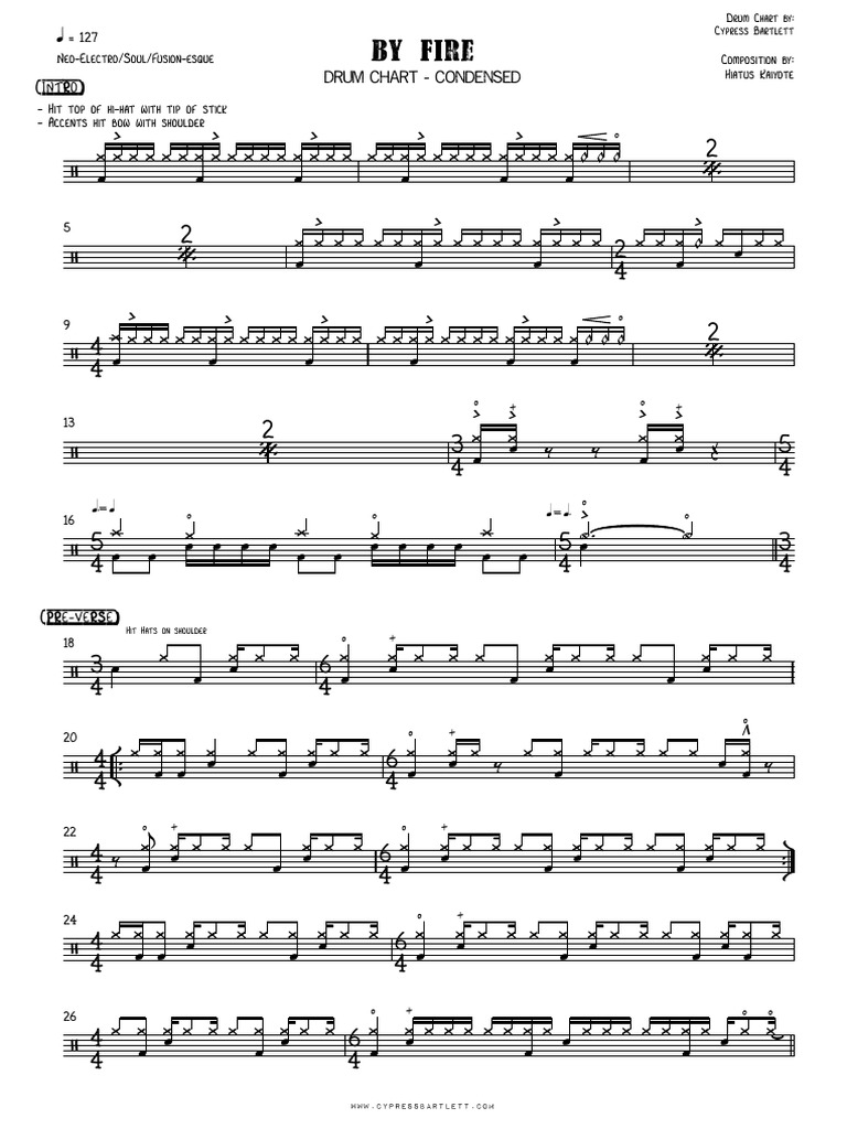 By Fire - Hiatus Kaiyote - Drum Chart (Condensed Version) | PDF | Échecs
