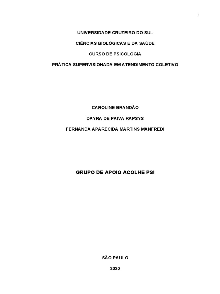 Relatório Final - Carol, Dayra e Fernanda | PDF | Ansiedade | Psicologia Relatório Final - Carol, Dayra e Fernanda | PDF | Ansiedade | Psicologia