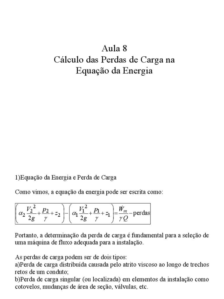 Aula 8 Perda de Carga | PDF | Dinâmica (Mecânica) | Engenharia Mecânica