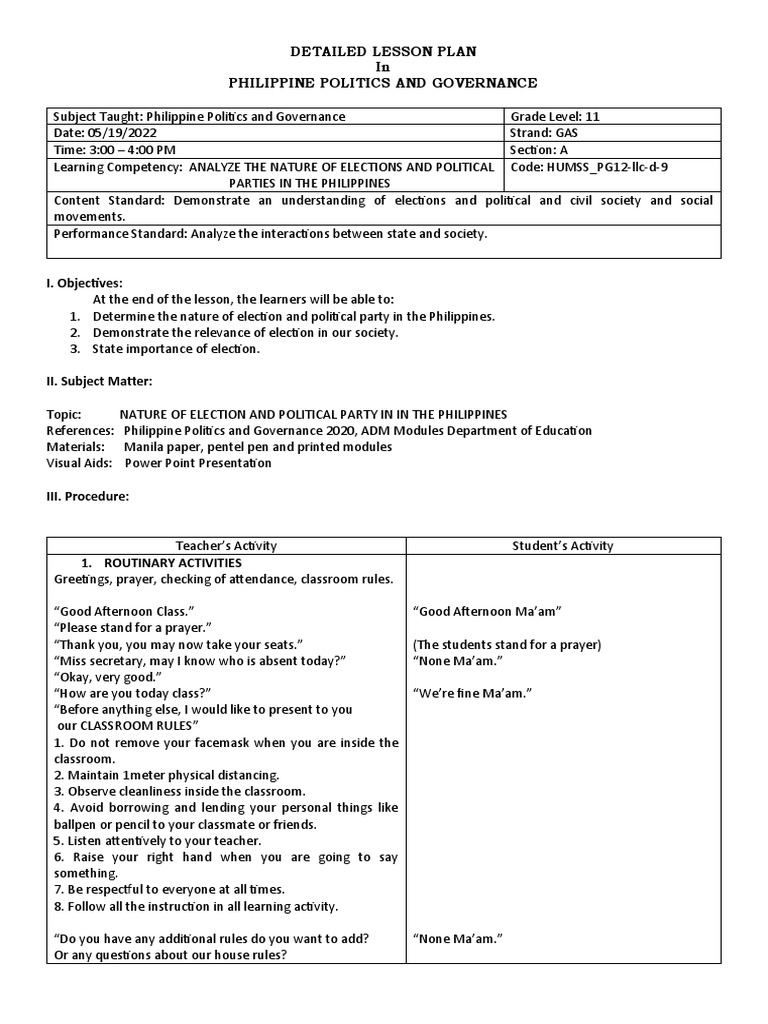 Lesson Plan - Cot 2 | PDF | Elections | Judiciaries