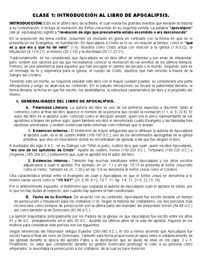 Clase 1 Introduccion Al Libro de Apocalipsis | PDF | Juan el apóstol ... Clase 1 Introduccion Al Libro de Apocalipsis | PDF | Juan el apóstol ...