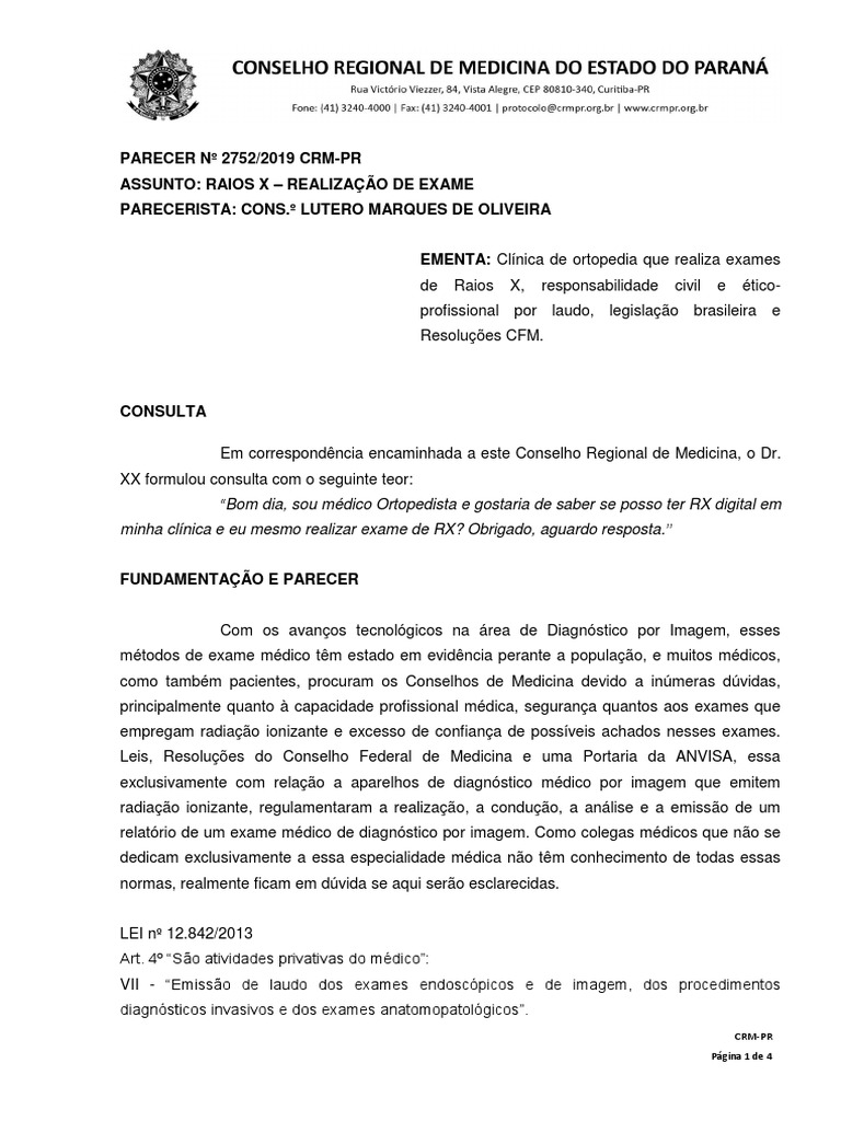 Parecer Radiologia | PDF | Odontologia | Imagiologia médica