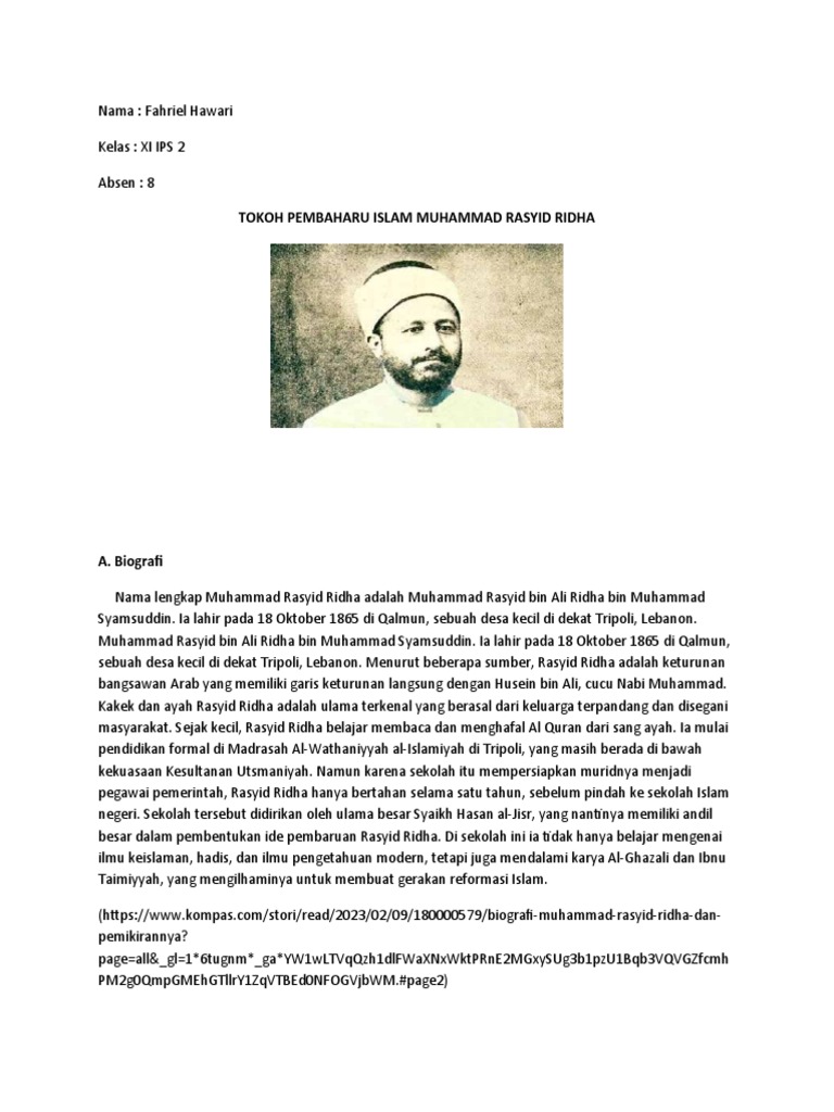 Gerakan Pembaharu Islam Muhammad Rasyid Ridha | PDF | Politik | Sejarah