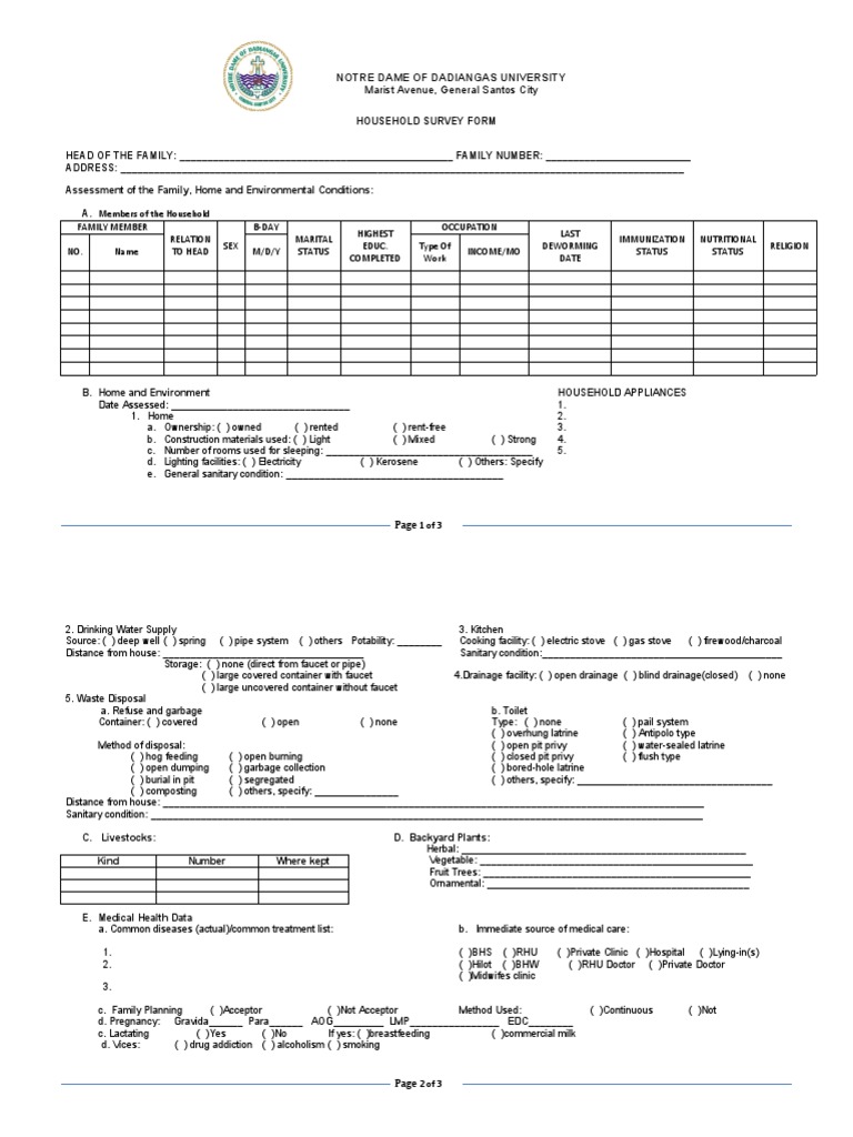 Comprehensive Household Survey Form | PDF | Sanitation | Waste