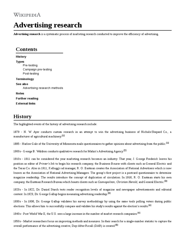 Advertising Research Wikipedia | PDF | Human Communication | Entertainment