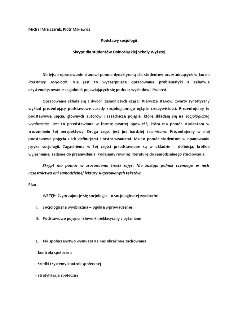 Podstawy Socjologii | PDF