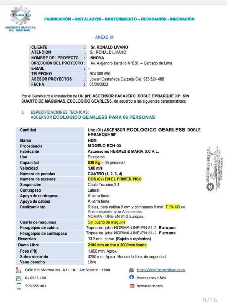 Suministro e Instalacion de ASENSOR | PDF