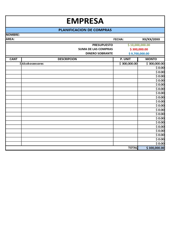 Planilla de Excel de Planeamiento de Compras | PDF | Planificación ...