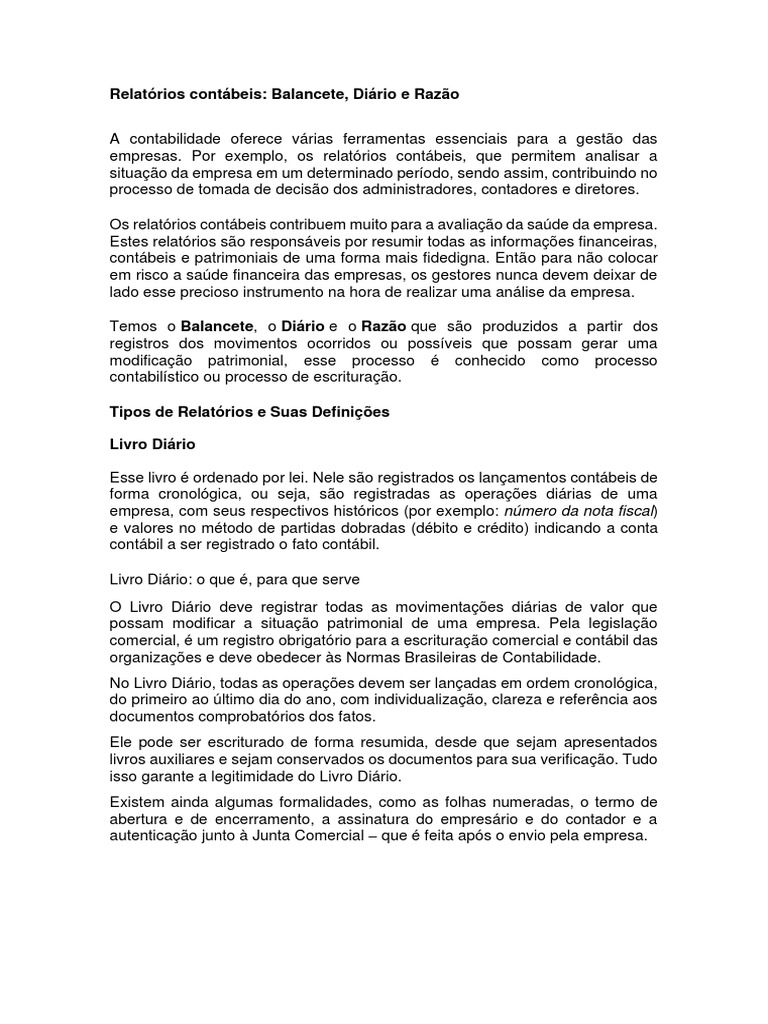 Relatorios-Contabeis 2 | PDF | Contabilidade | Escrituração contábil