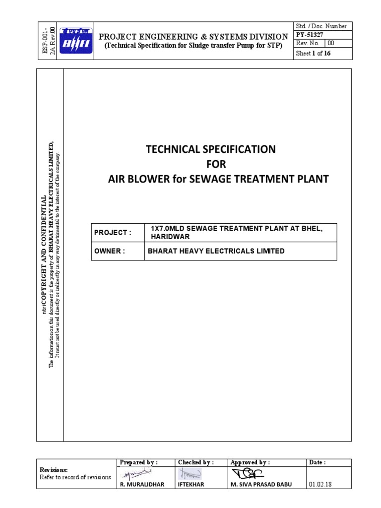 Technical Specification For Air Blower Doc No - Py51327 1525841677 | PDF | Specification ...