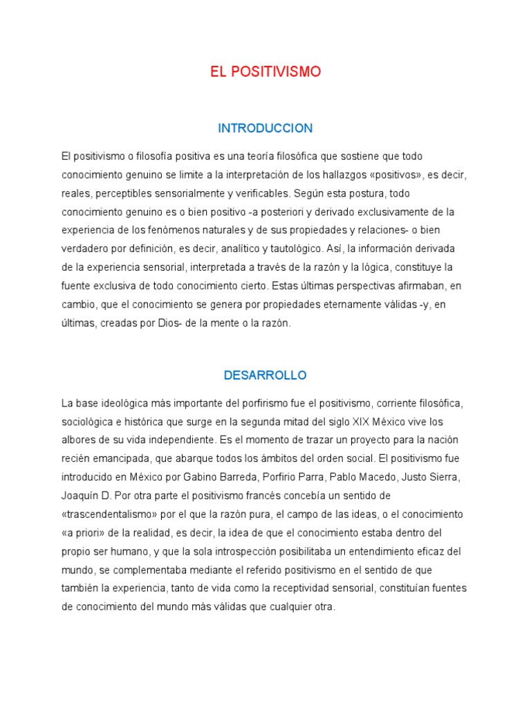 Fundamentos del Positivismo Filosófico | PDF | Positivismo | Conocimiento