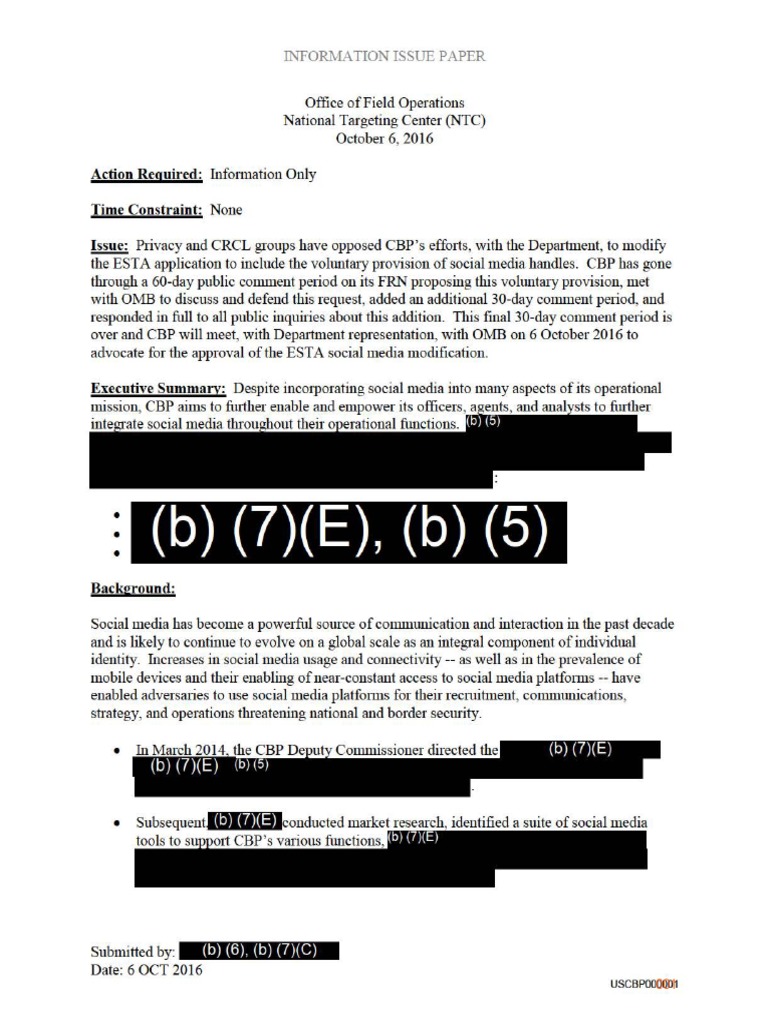 CBP Social Media Vetting Plan | PDF | Travel Visa | U.S. Customs And ...