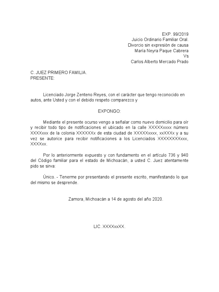 Cambio de Domicilio para Recibir Notificaciones. | PDF