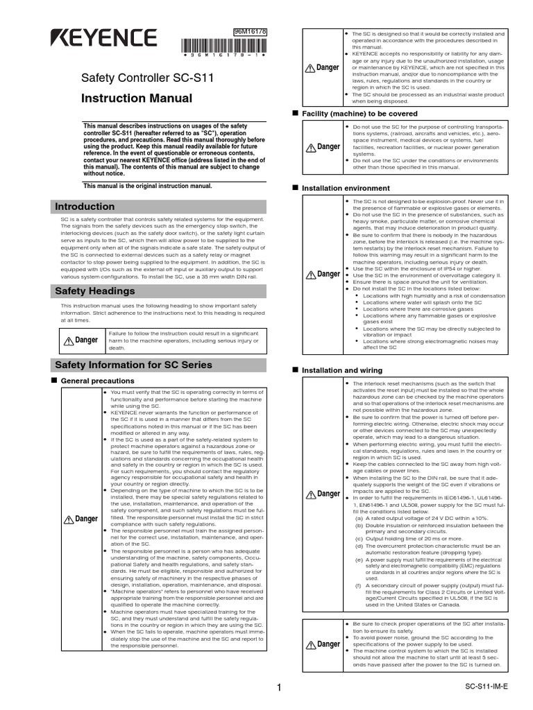 Instruction Manual: Safety Controller SC-S11 | PDF | Switch | Power Supply