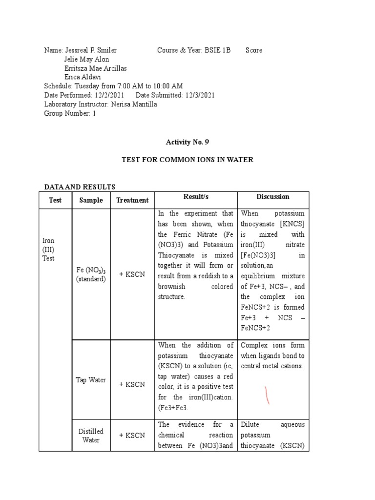 Tests for Common Ions in Water | PDF | Salt (Chemistry) | Precipitation ...