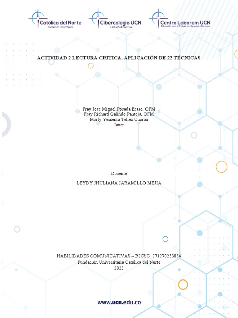 Activida 2 Lectura Crtica - Aplicacion de Las 22 Tecnicas | PDF