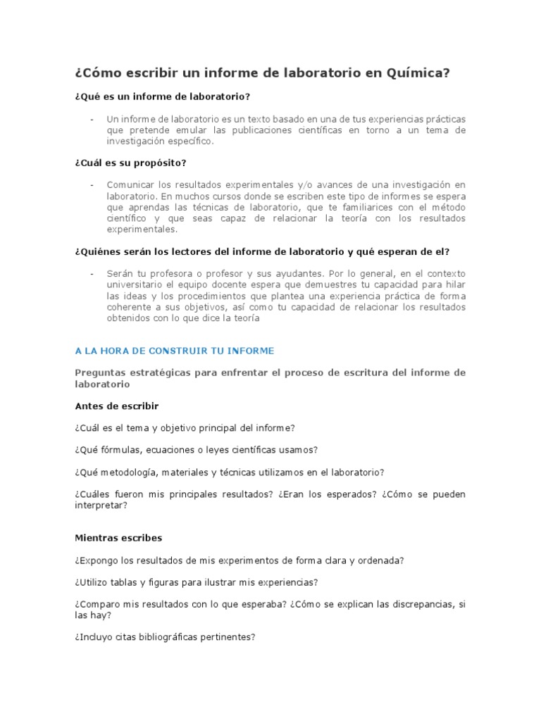 Cómo Escribir Un Informe de Laboratorio en Química | PDF | Laboratorios | Teoría