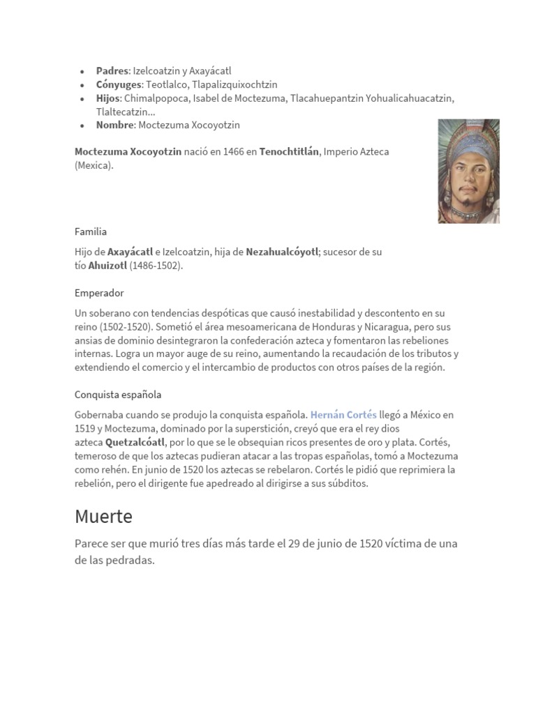Biografía de Moctezuma Xocoyotzin | PDF