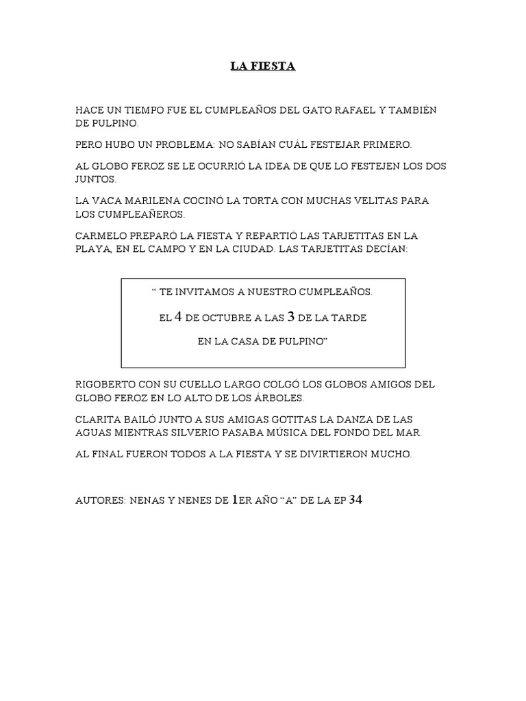 Cuento La Fiesta | PDF