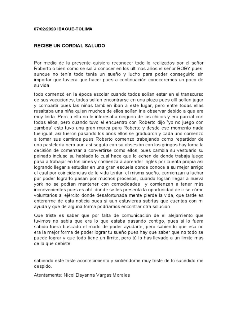 Carta A Un Personaje | PDF