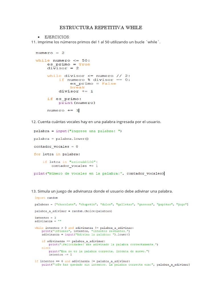 Ejercicios de bucles while en Python | PDF | Juegos y actividades | Informática