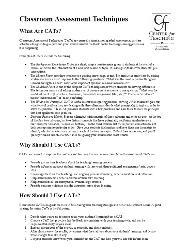 Effective Classroom Assessment Techniques | PDF | Cognition | Human Communication