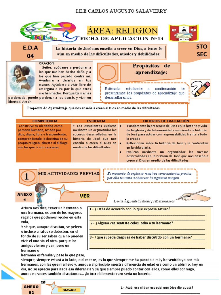 5° Ficha de Religion 13 2023-Exp.4 | PDF | Religión y espiritualidad
