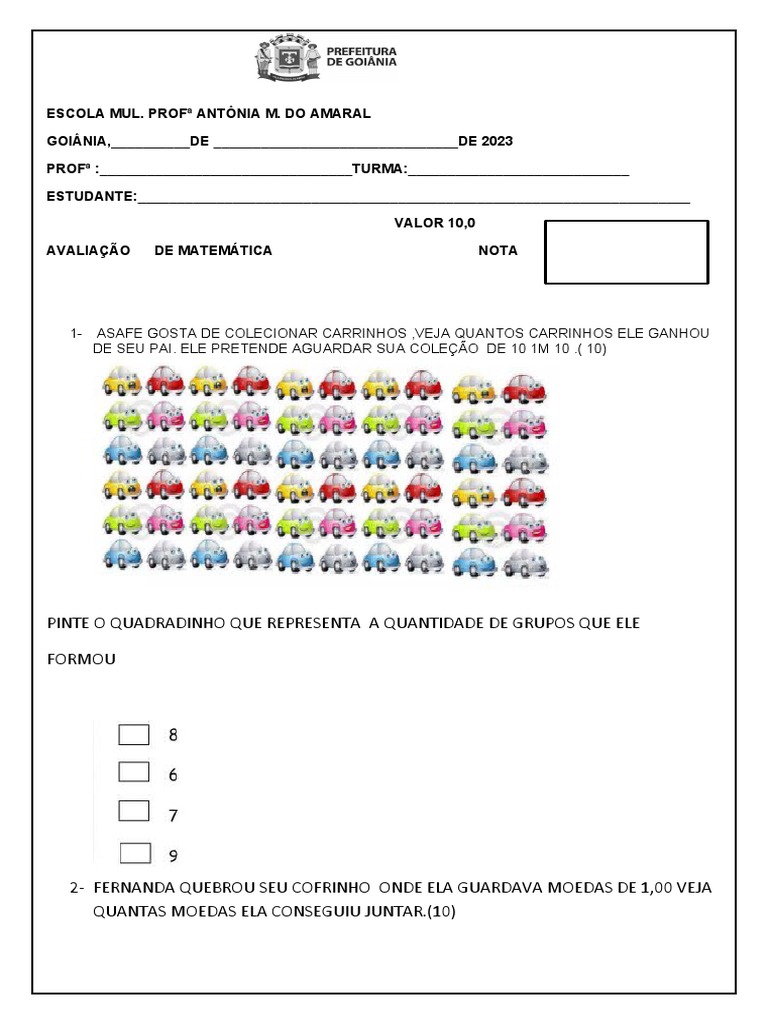 Avaliação Matemática 2º Ano 3º Bimestre Selma Pdf