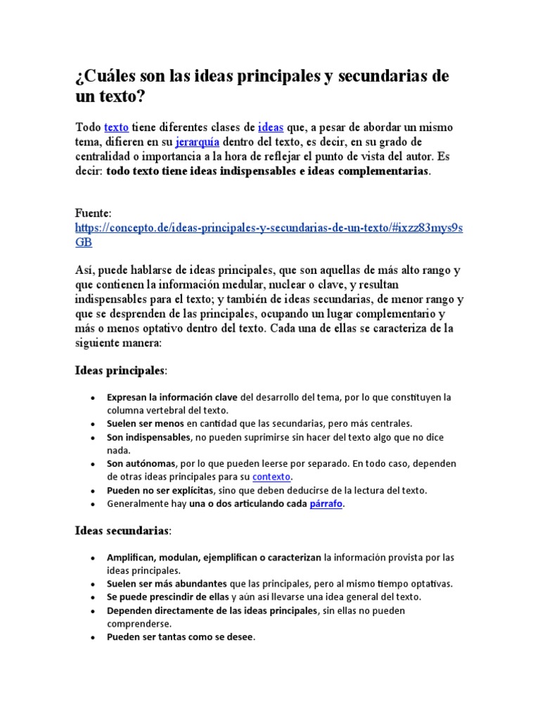 Cuáles Son Las Ideas Principales y Secundarias de Un Texto | PDF