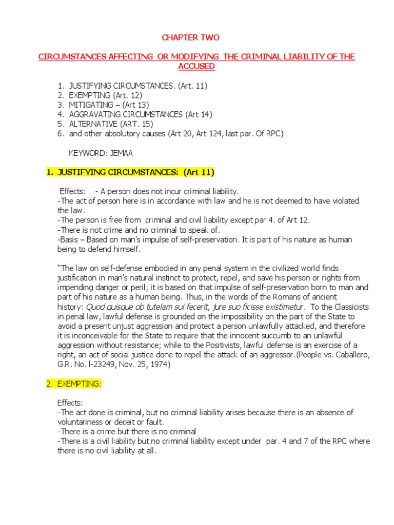 Justifying Circumstances in Criminal Law | PDF | Burden Of Proof (Law ...