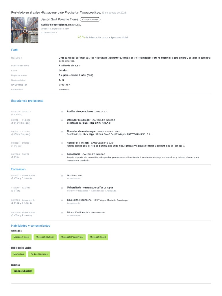 Jerson Smit Poluche Flores CV | PDF | Microsoft