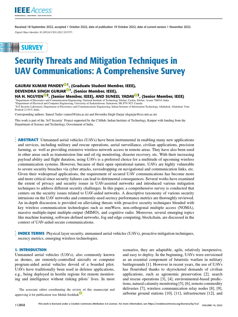 Security Threats And Mitigation Techniques In Uav Communications A Comprehensive Survey
