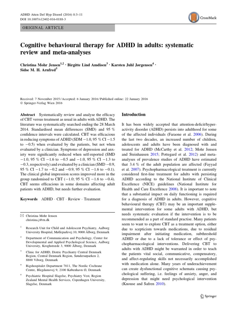 Cognitive Behavioural Therapy For ADHD in Adults Systematic Review | PDF | Cognitive Behavioral ...