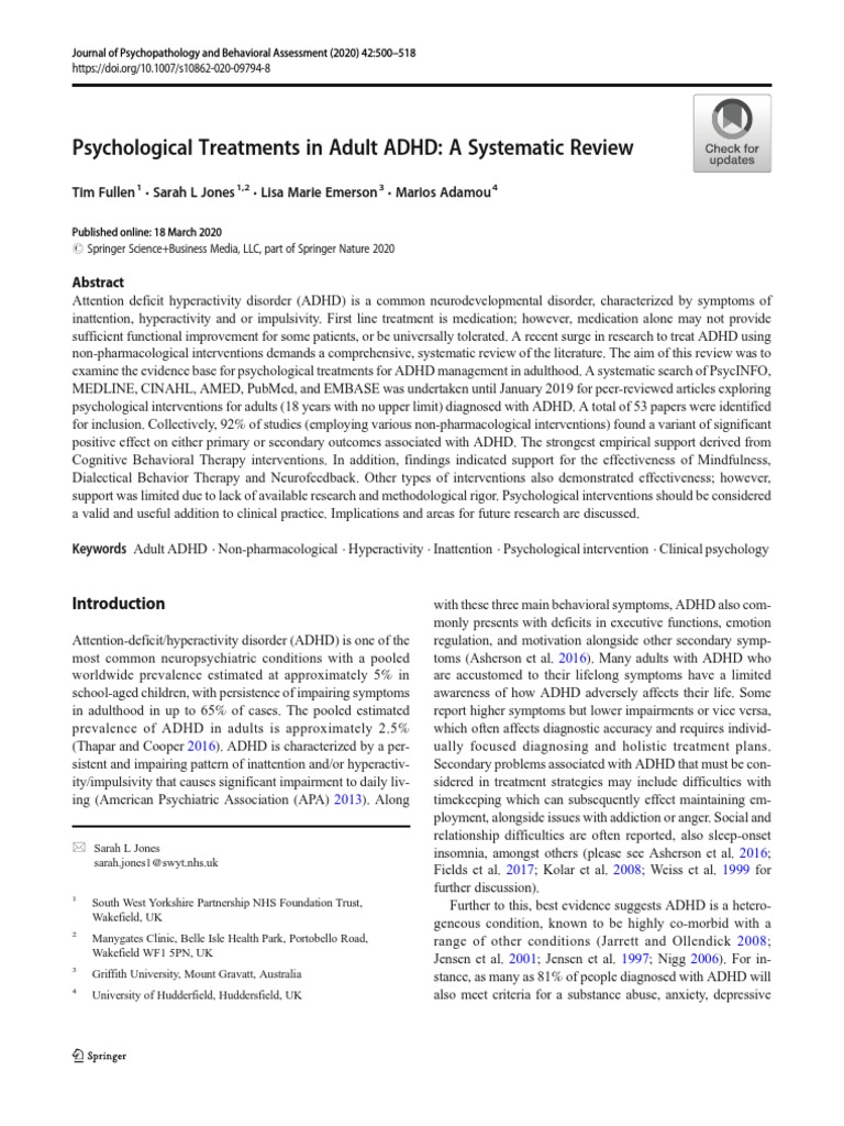 Psychological Treatments in Adult ADHD A Systematic Review | PDF | Cognitive Behavioral Therapy ...
