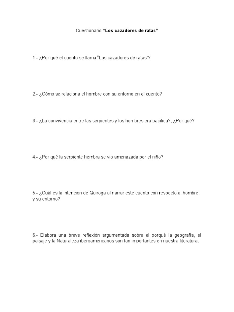Cuestionario sobre "Los cazadores de ratas" | PDF | Libros para ...