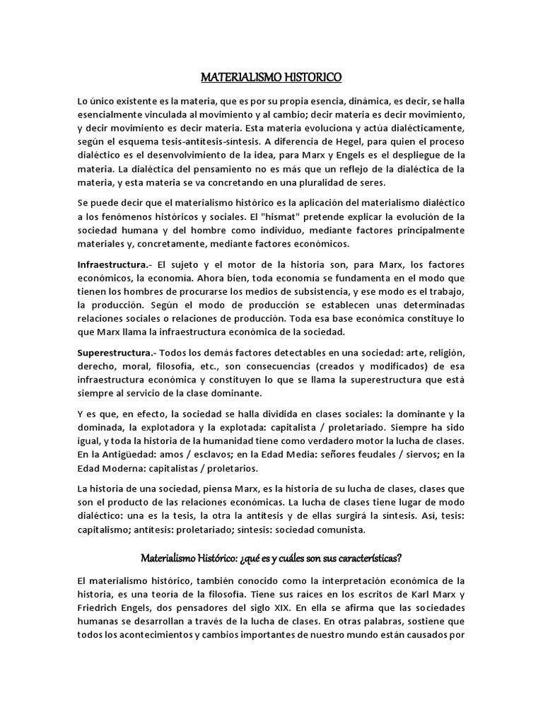Materialismo Historico | PDF | Materialismo | Karl Marx