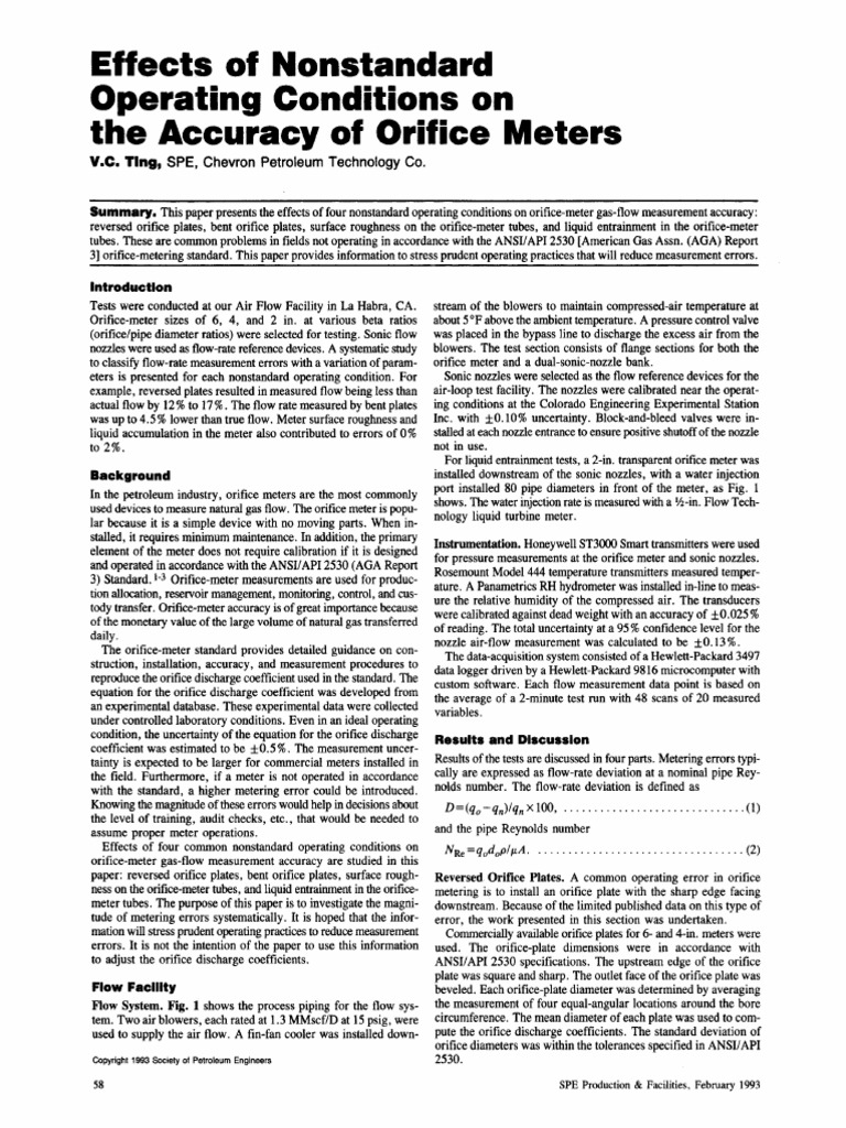 Effects of Non Standard Operating Conditions On The Accuracy of Orifice ...