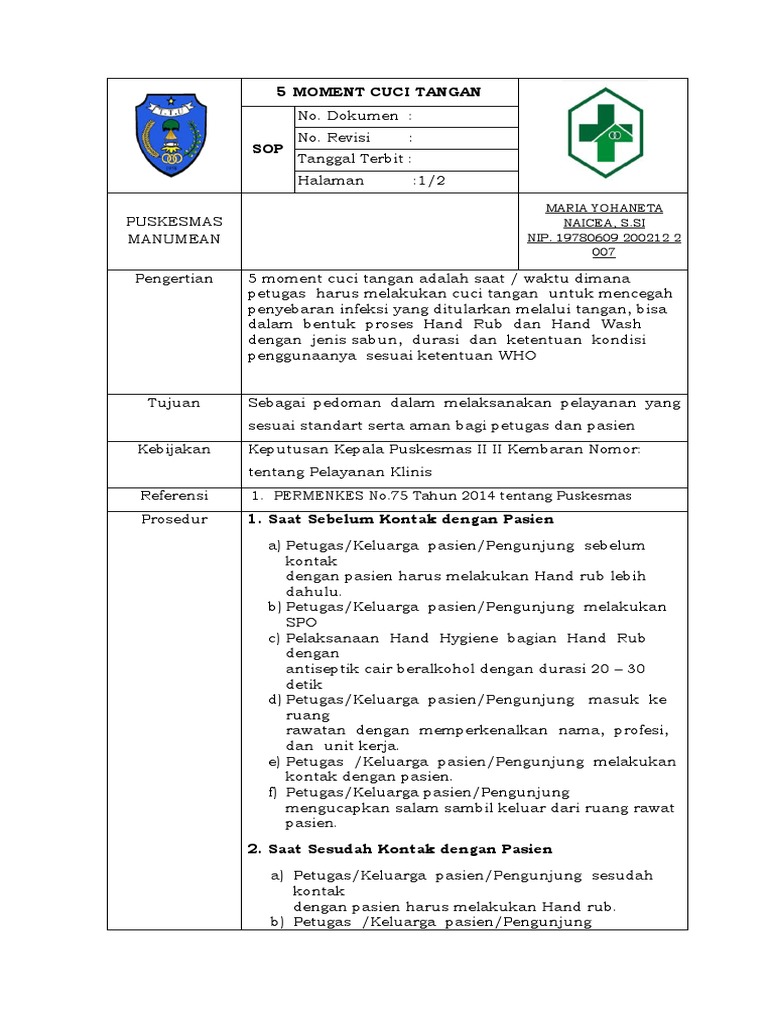 SOP 5 Moment Cuci Tangan | PDF | Griya & Taman | Kesehatan Holistik