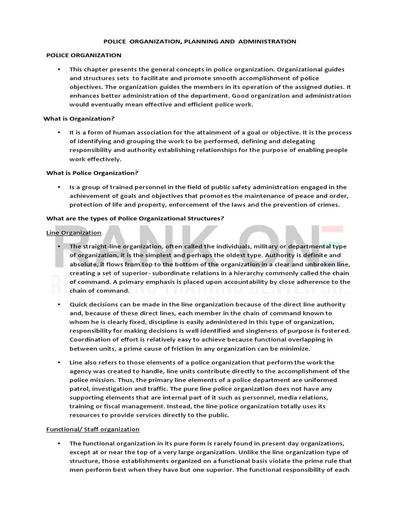 Police Planning Organization and Administration | PDF | Bureaucracy ...